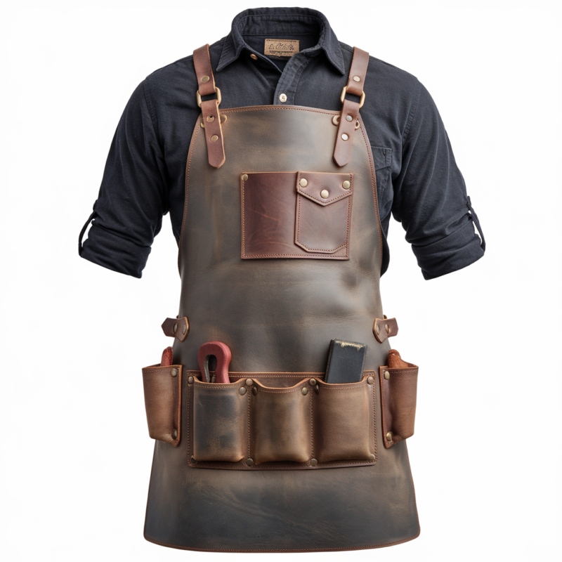 Oakwood Classic Crazy Horse Leather Apron Grey - Apron Crafts
